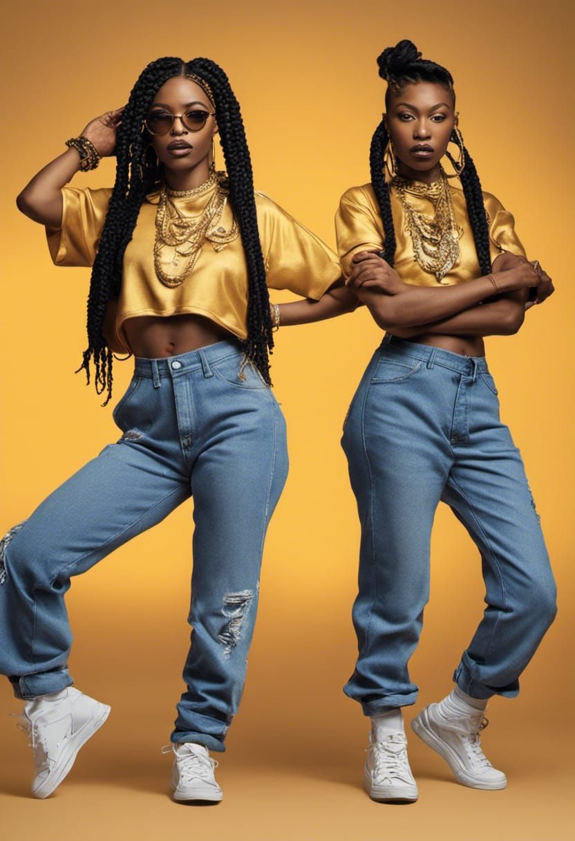 Head shoulders and chest portrait Beautiful female rappers dressed in ...