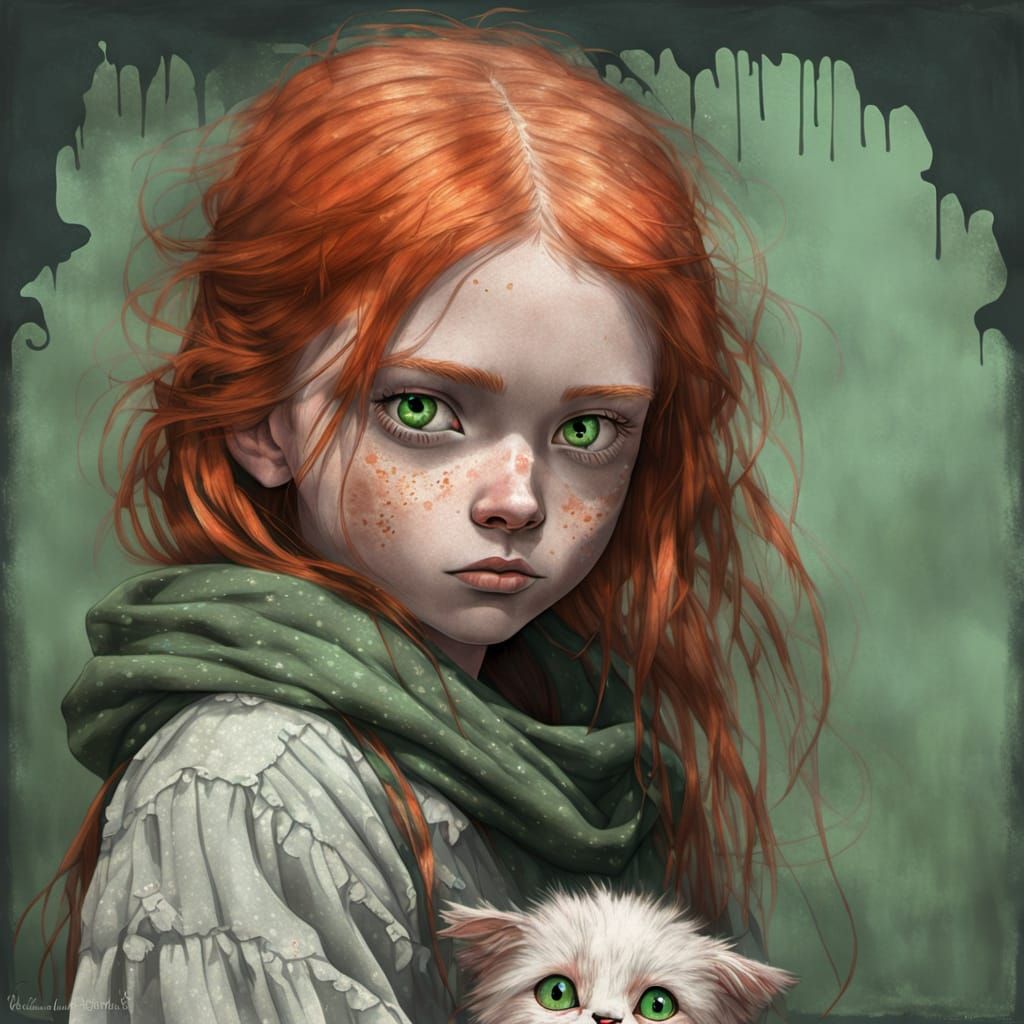 little girl with red hair - Sinister Chalk Art Portrait of R...