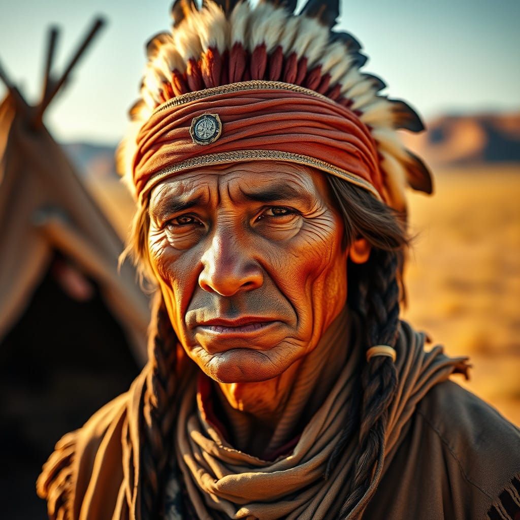 Regal Apache Chief in Sun-Scorched Western Landsca... - AI Art