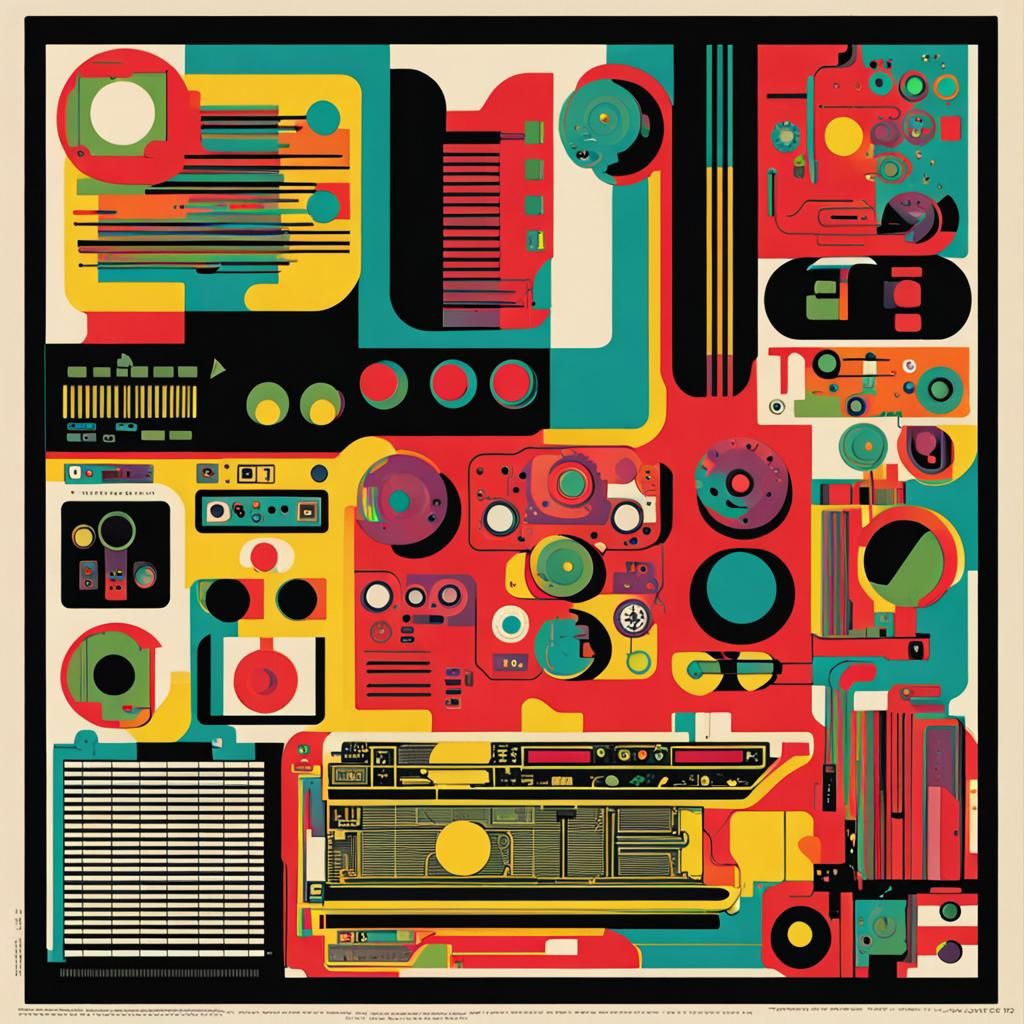 In the style of * ^ - ^ * - experimental 60's poster synth art. Engines ...