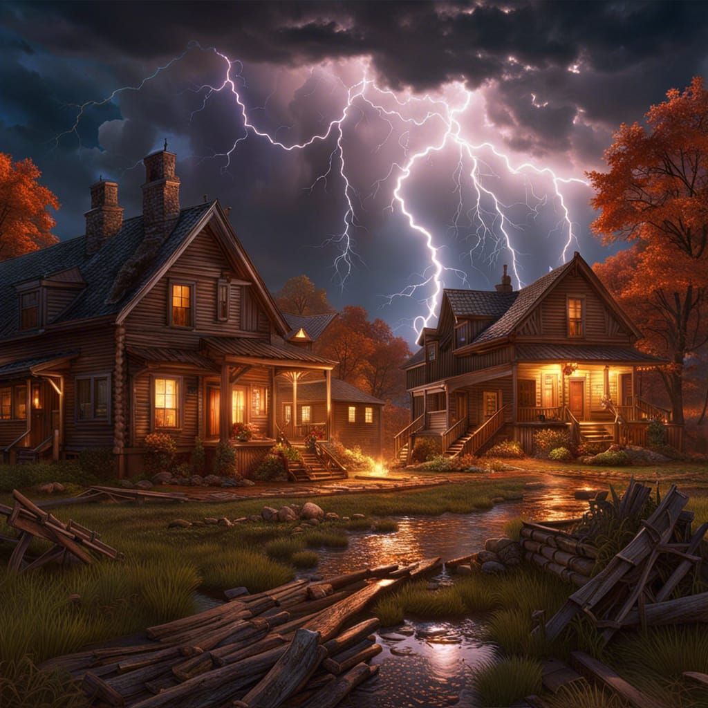 Lightning Town - AI Generated Artwork - NightCafe Creator