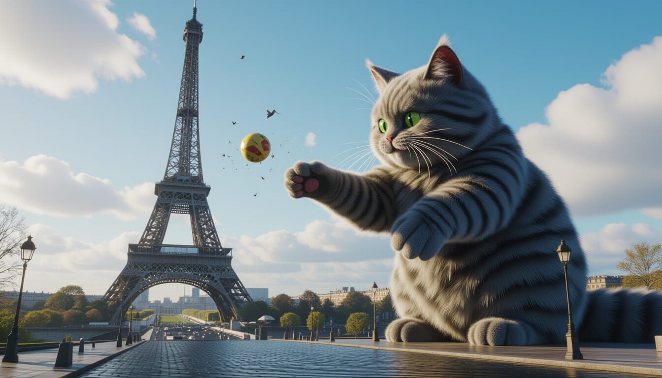 GIant Cat in Paris - Giant Cat Batting Eiffel Tower: 3D Game...