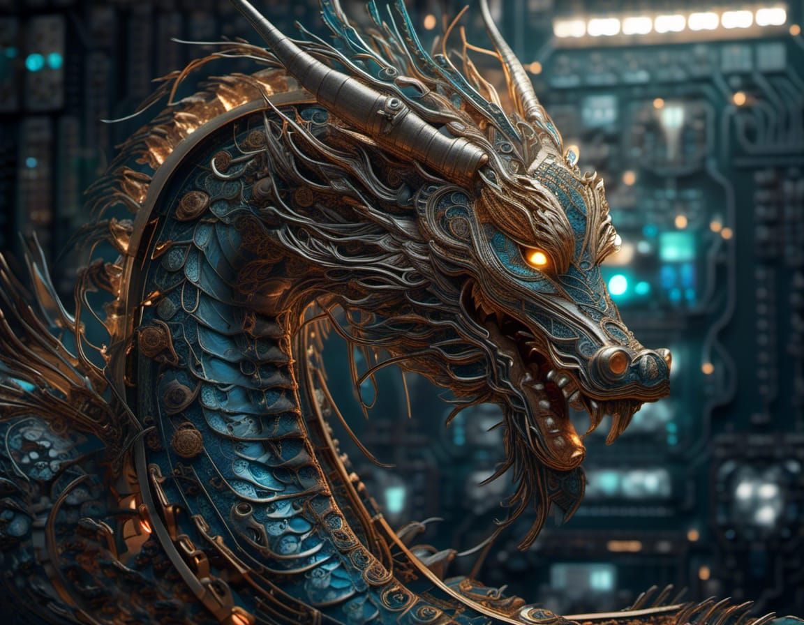 An elegant Chinese dragon made of digitally illuminated, printed ...