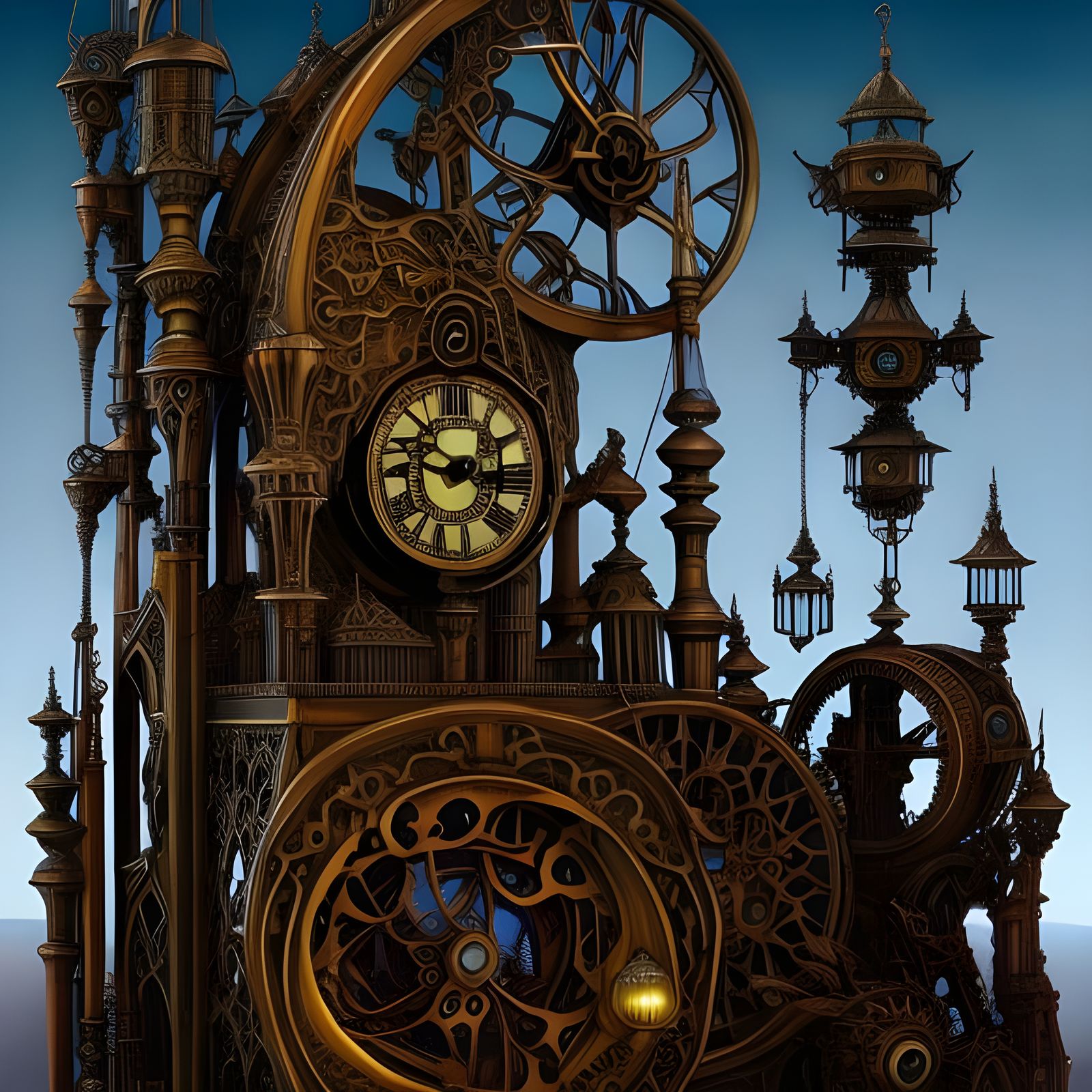 highly detailed gothic style steampunk automata clock with intricate ...