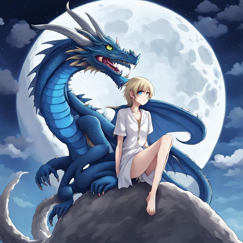 Blue Moon Dragon and his Human Friend - AI Generated Artwork ...