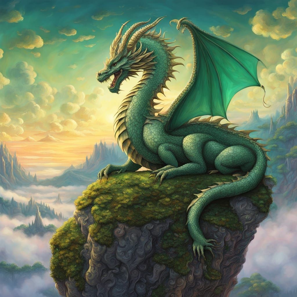 Emerald - Ethereal Dragon Reigns Over Mystical Valley