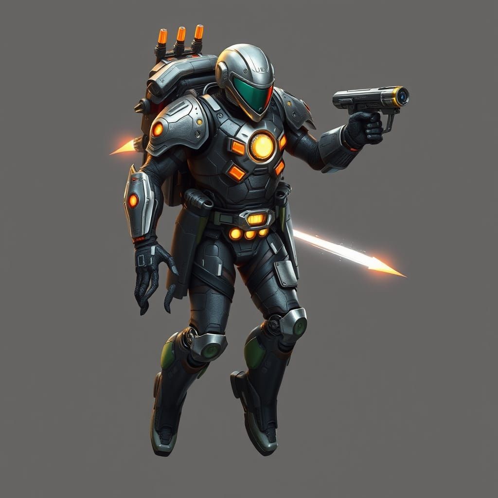 Cyberpunk Warrior with Magnetic Boots and Jetpack - AI Art
