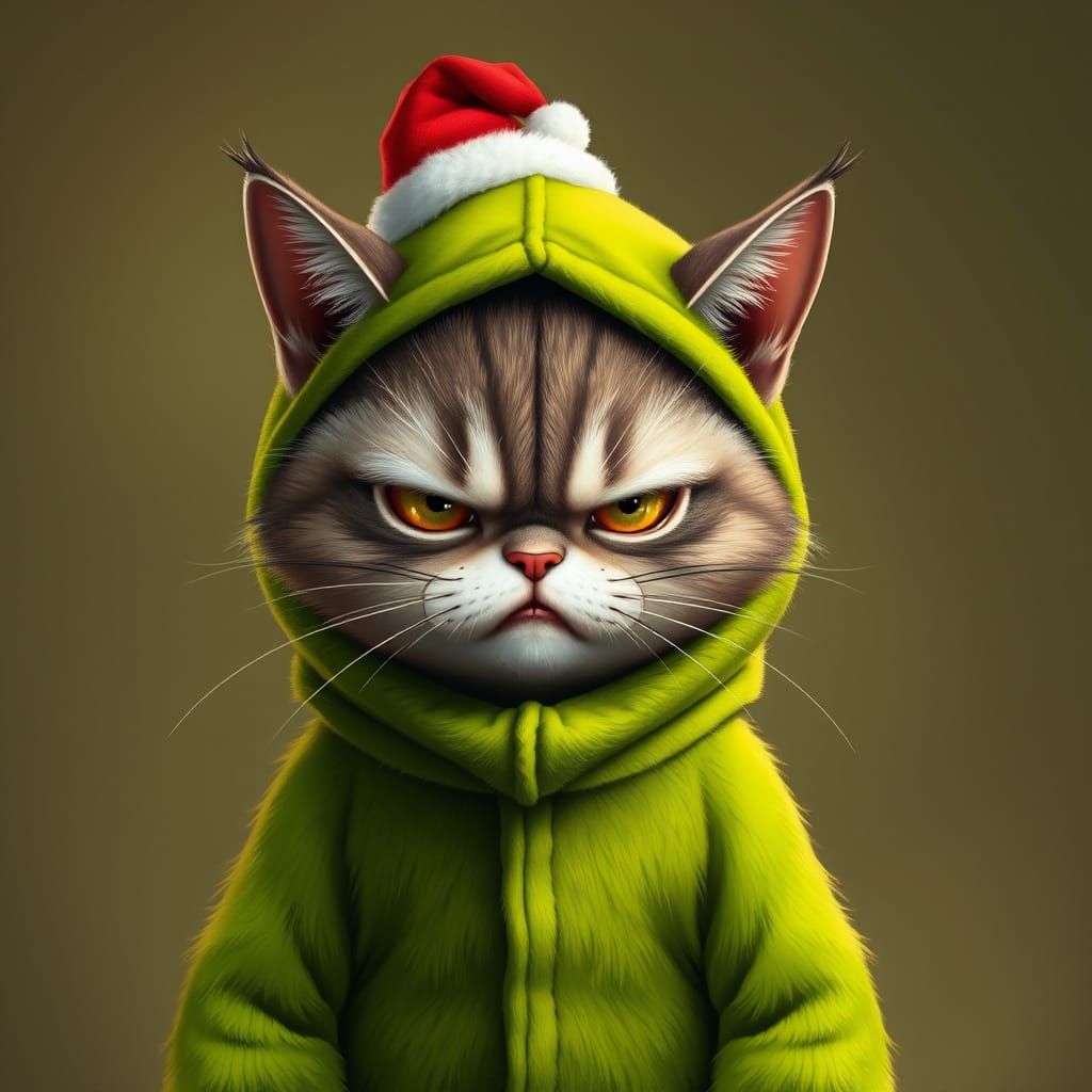 Grumpy Grinch Cat - Festive Feline in Disguise