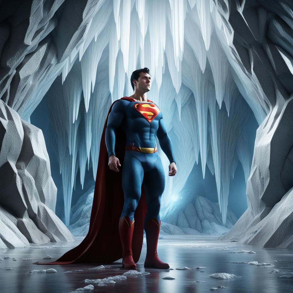 Superman in the Fortress of Solitude. Crystal cave. Photoreal HD. 4k ...