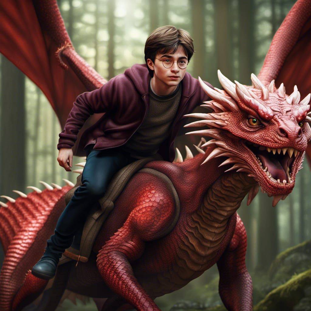 Harry potter Riding a dragon - AI Generated Artwork - NightCafe Creator