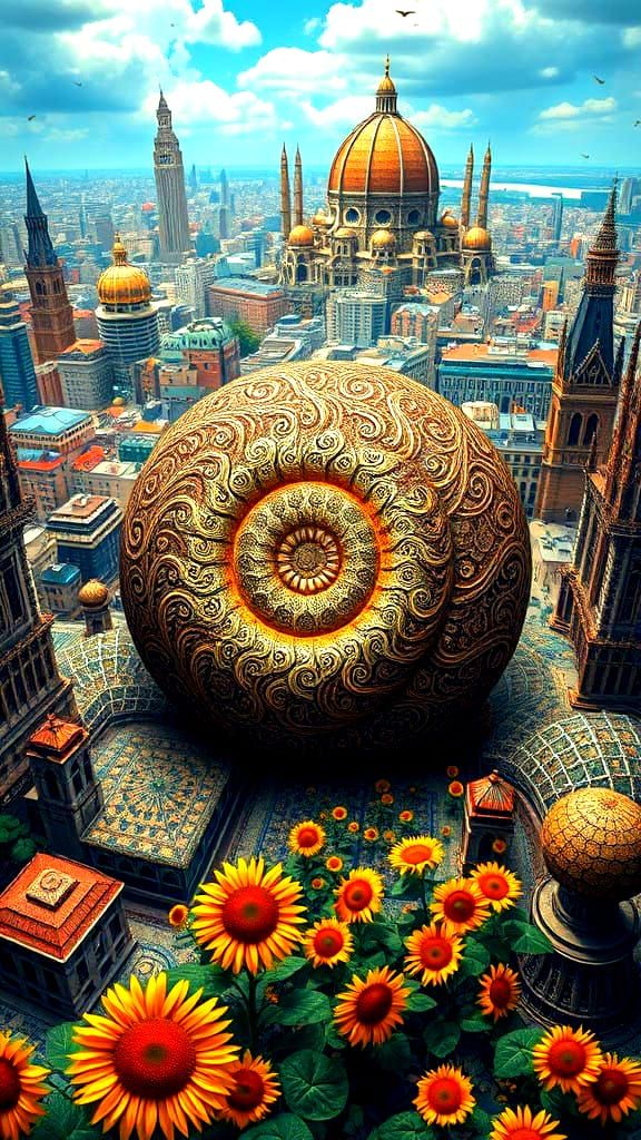 Fibonacci Spiral in Ornate Filigree: A Celebration... - AI Art