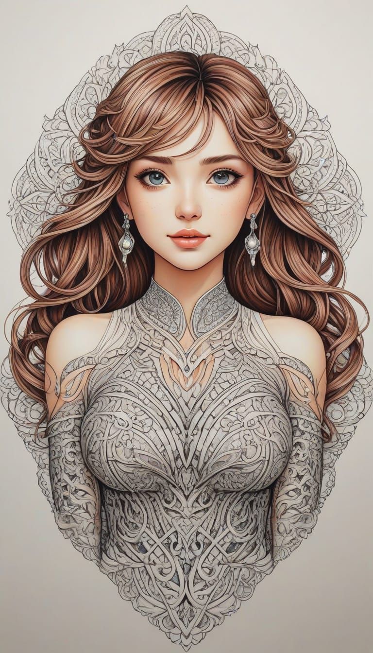 Anime Zentangle Mandala - Portrait of a Well-Formed Lady in ...