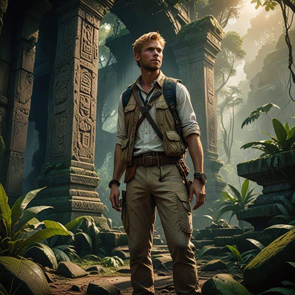 Epic Fantasy Explorer in Ancient Mayan Ruins - AI Art