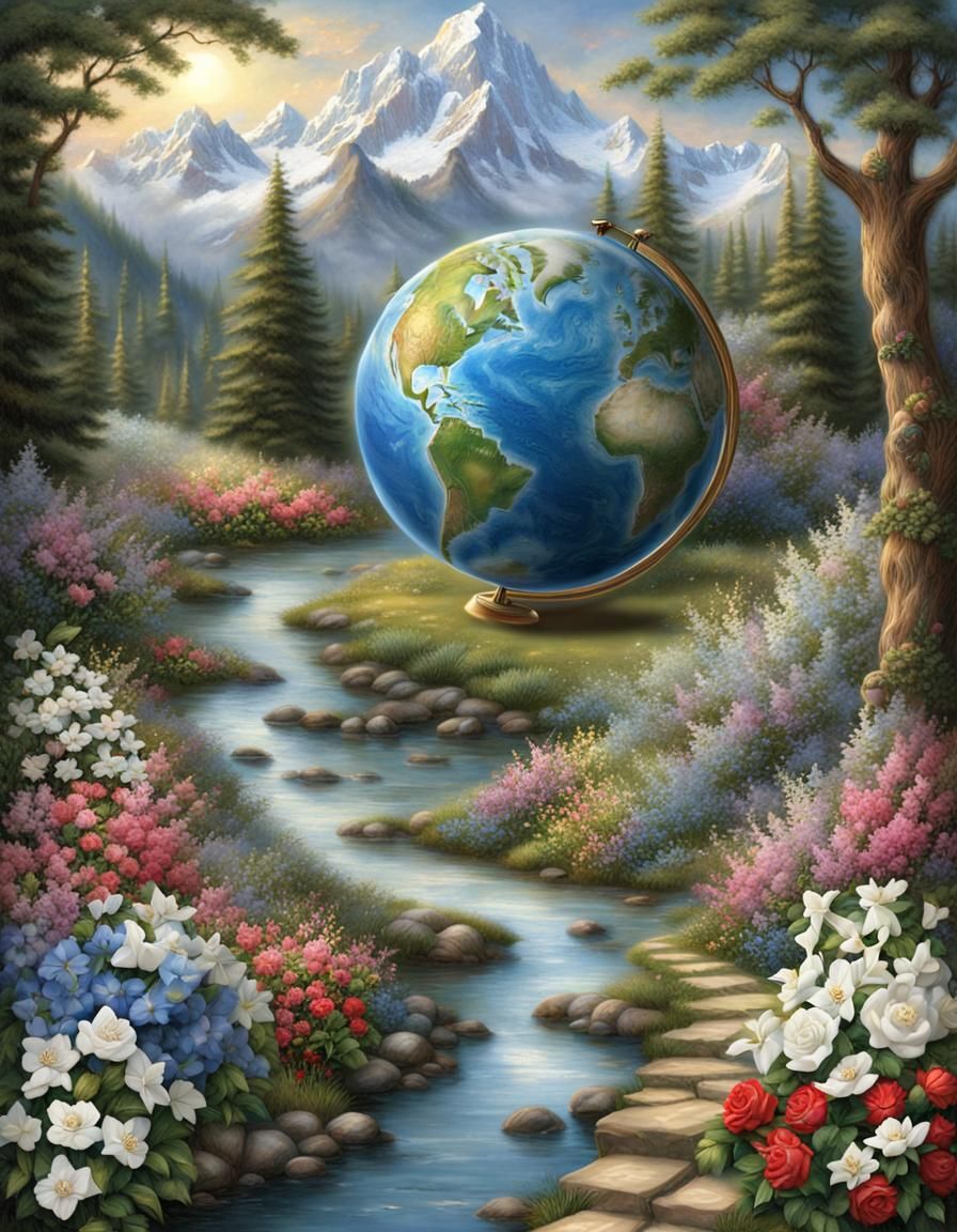 3D Earth GLOBE. trees in 3D a exquisite vintage scrapbook lace page big ...