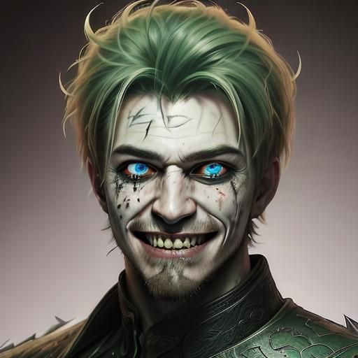 Portrait of a Silly Madman, Green Spiked Hair, Horrible Scars ...