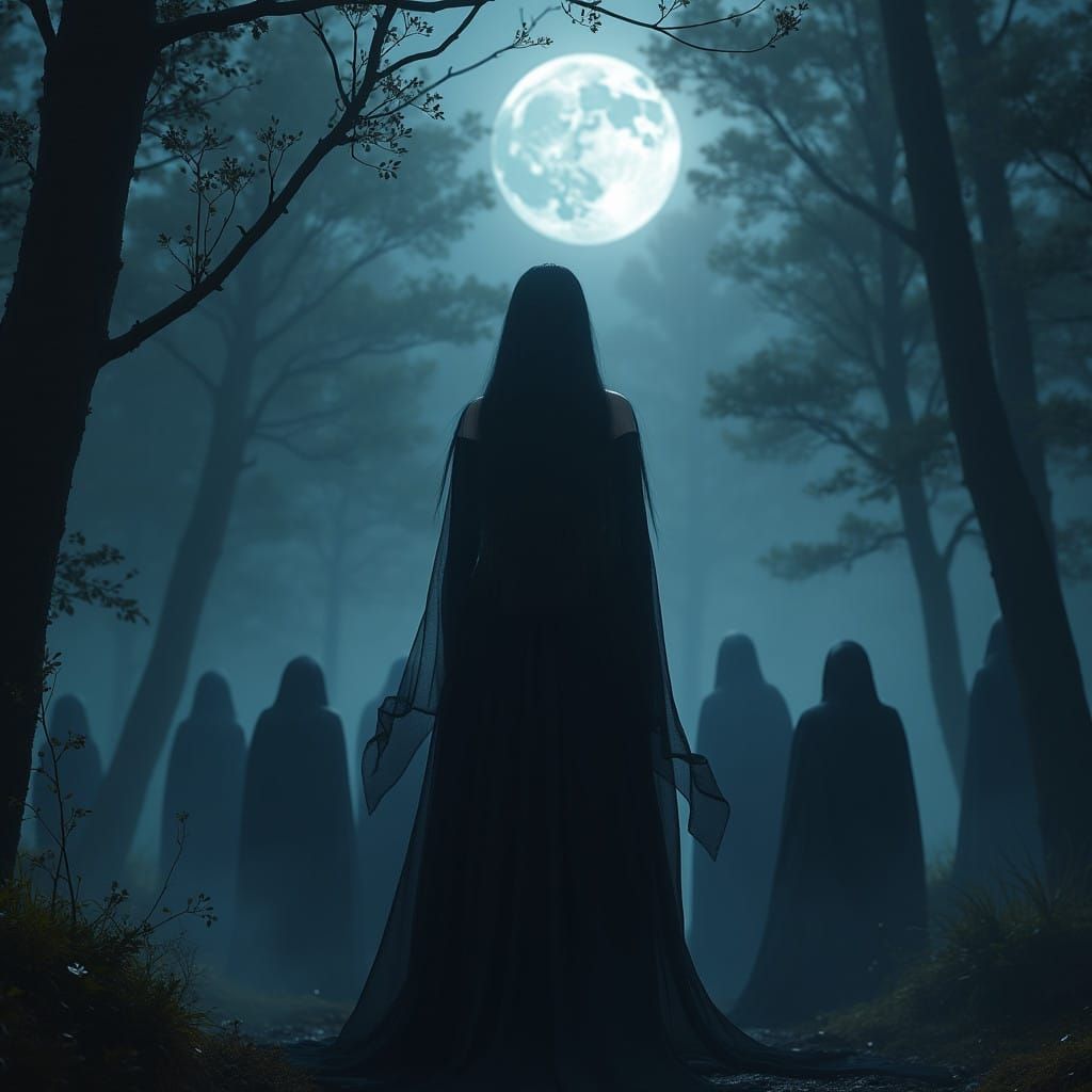 Regal Vampire Queen in a Misty Forest Glade - AI Art