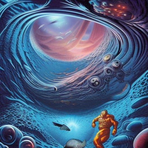 Hyperdetailed Cosmic Oceanscape, under the ocean, with caves and sea ...