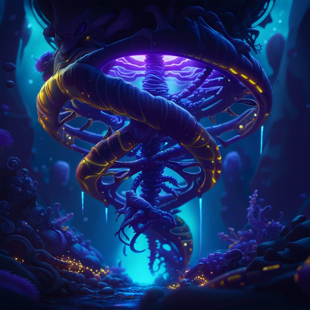 Bioluminescent dna strand of alien life - AI Generated Artwork ...