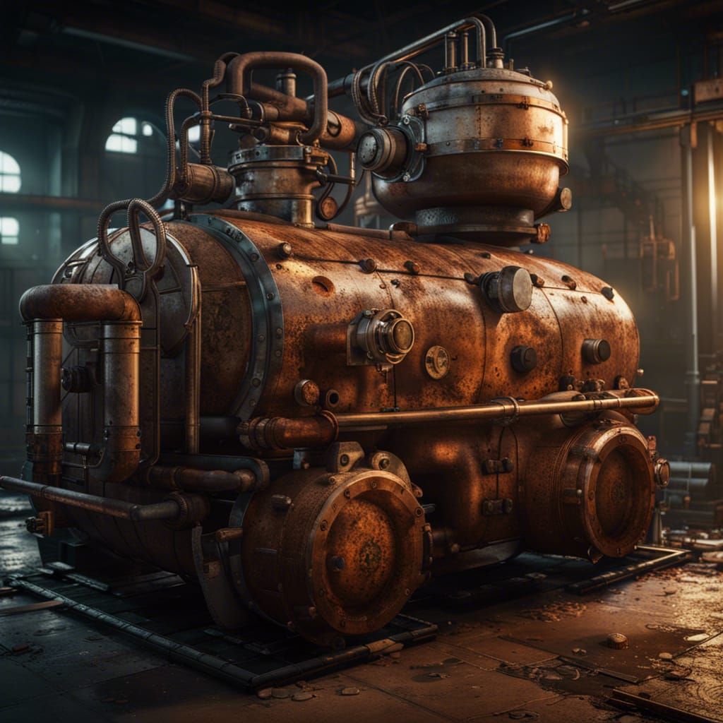 rusty industrial machinery, without background, glowing tank of toxic ...