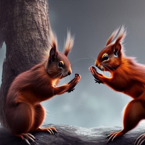 red squirrel warrior battling a grey squirrel warrior - AI Generated Artwork - NightCafe Creator