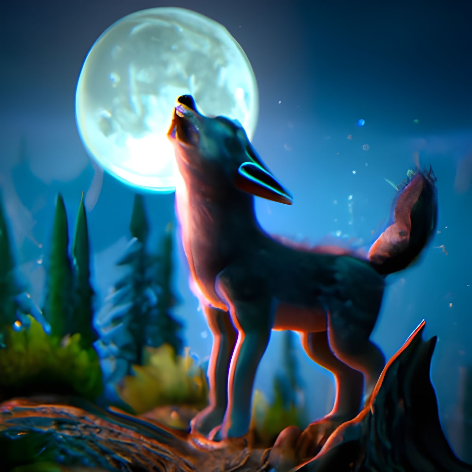 wolf pup howling at moon - AI Generated Artwork - NightCafe Creator