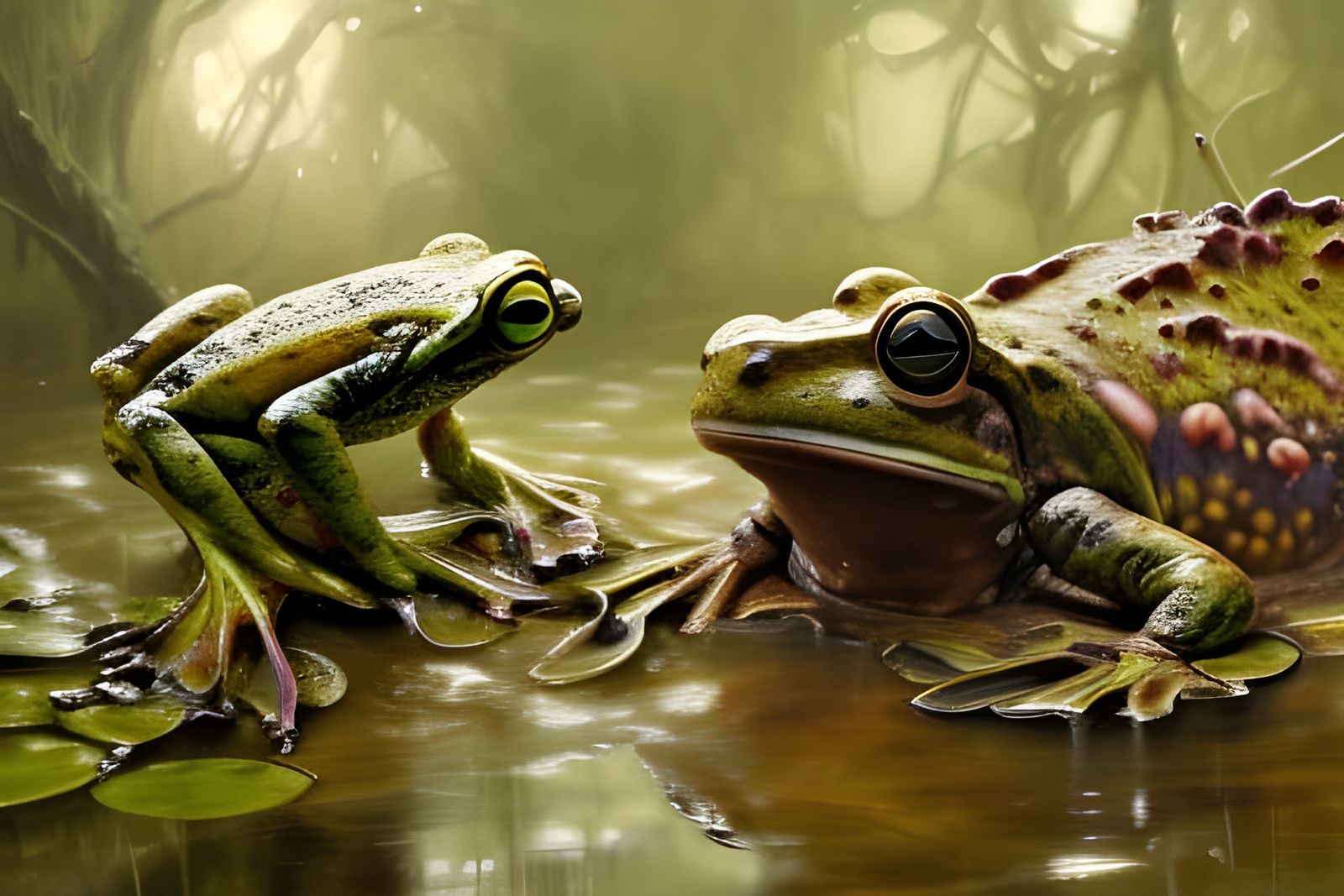 frogs in deep swamp nature - AI Generated Artwork - NightCafe Creator