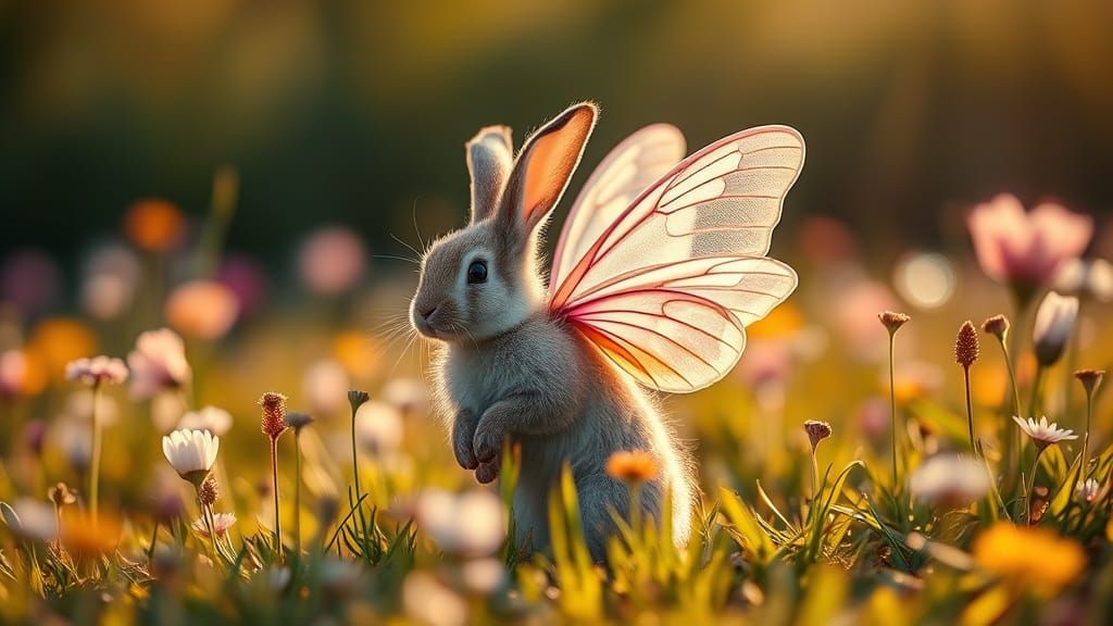 Surreal Rabbit Butterfly Hybrid in Vibrant Meadow - AI Art