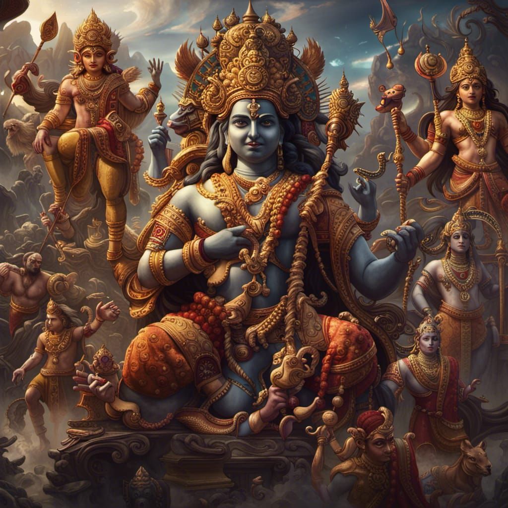 Collage of Hindu gods, a masterpiece, 8k resolution, dark fantasy concept art, by Greg Rutkowski ...