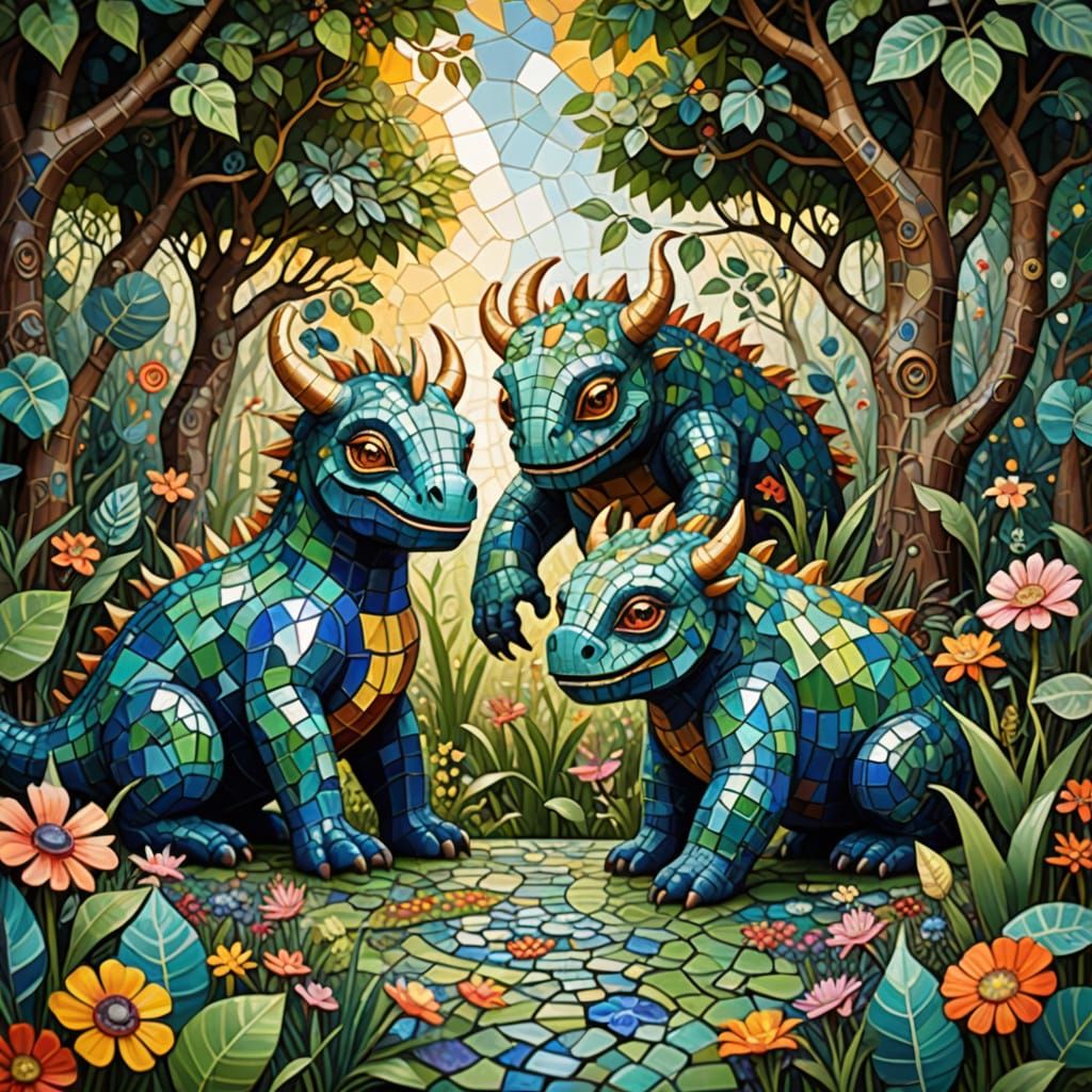 Cutest monsters Mosaic - Whimsical Mosaic Art of Playful Fan...