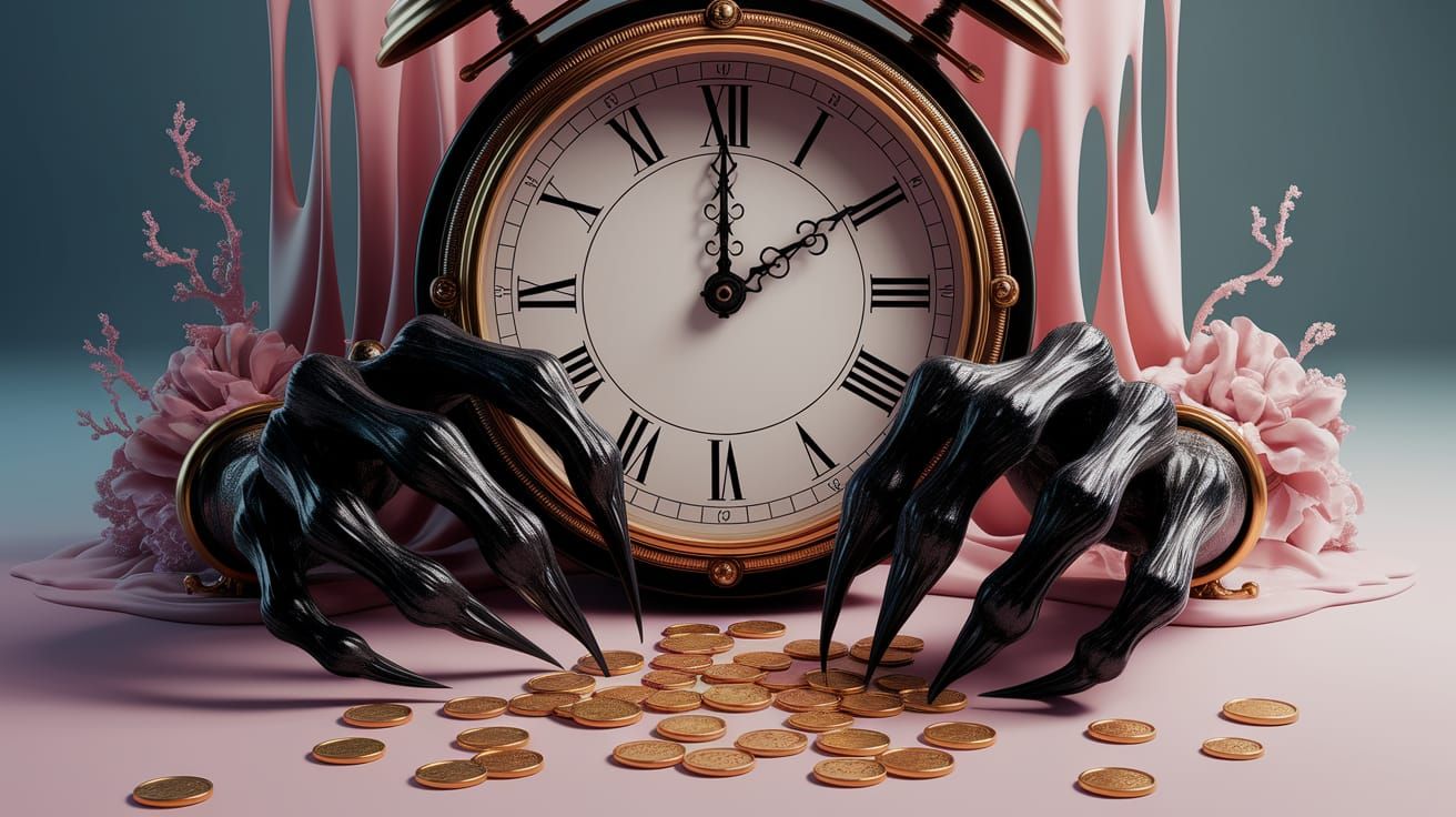 Time Reversal: Dark Ornate Clock Collects Lost Yea... - AI Art