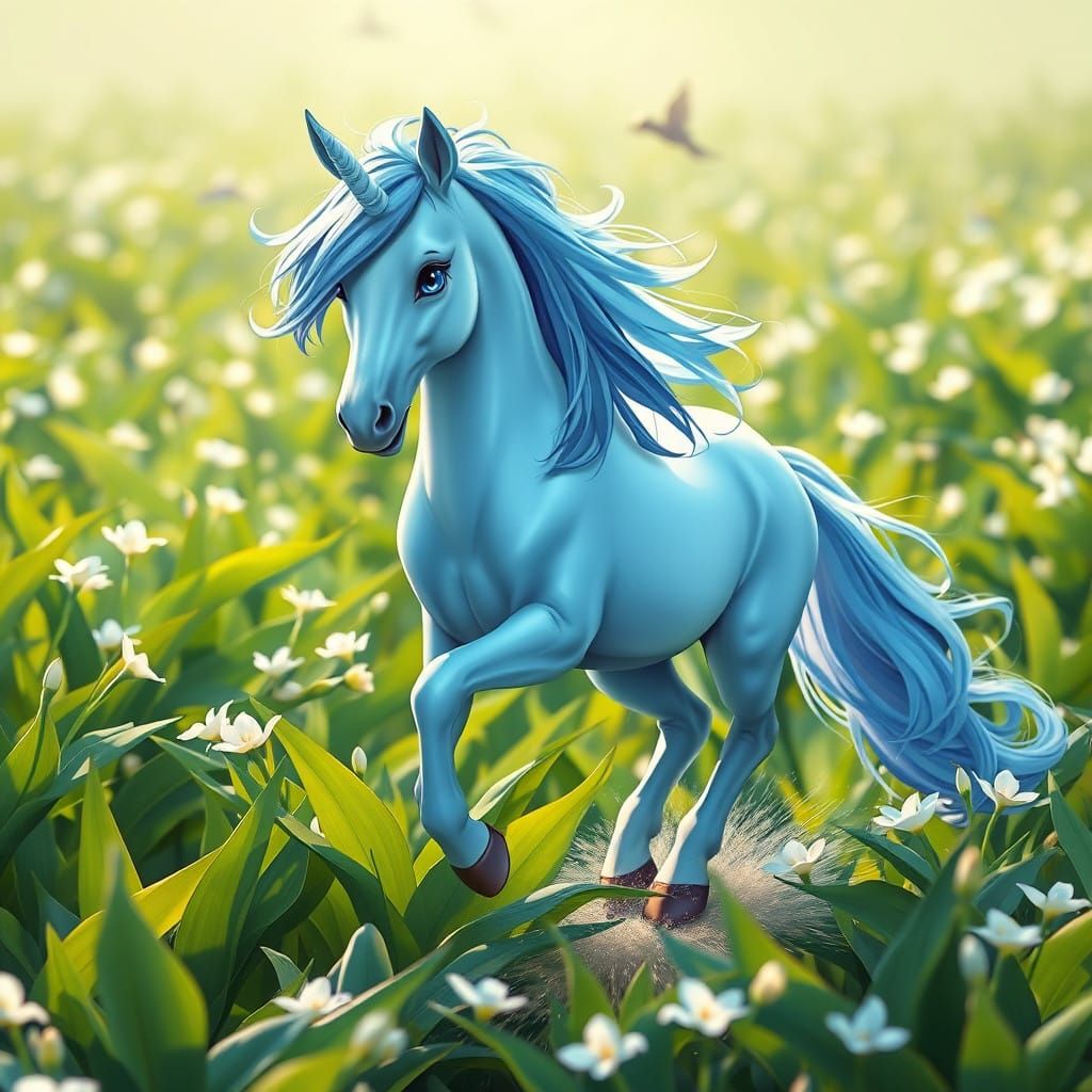 Whimsical Unicorn in Lush Lily Field - Inspired by... - AI Art