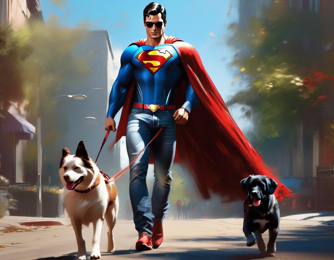 Superman walks his dog - AI Generated Artwork - NightCafe Creator