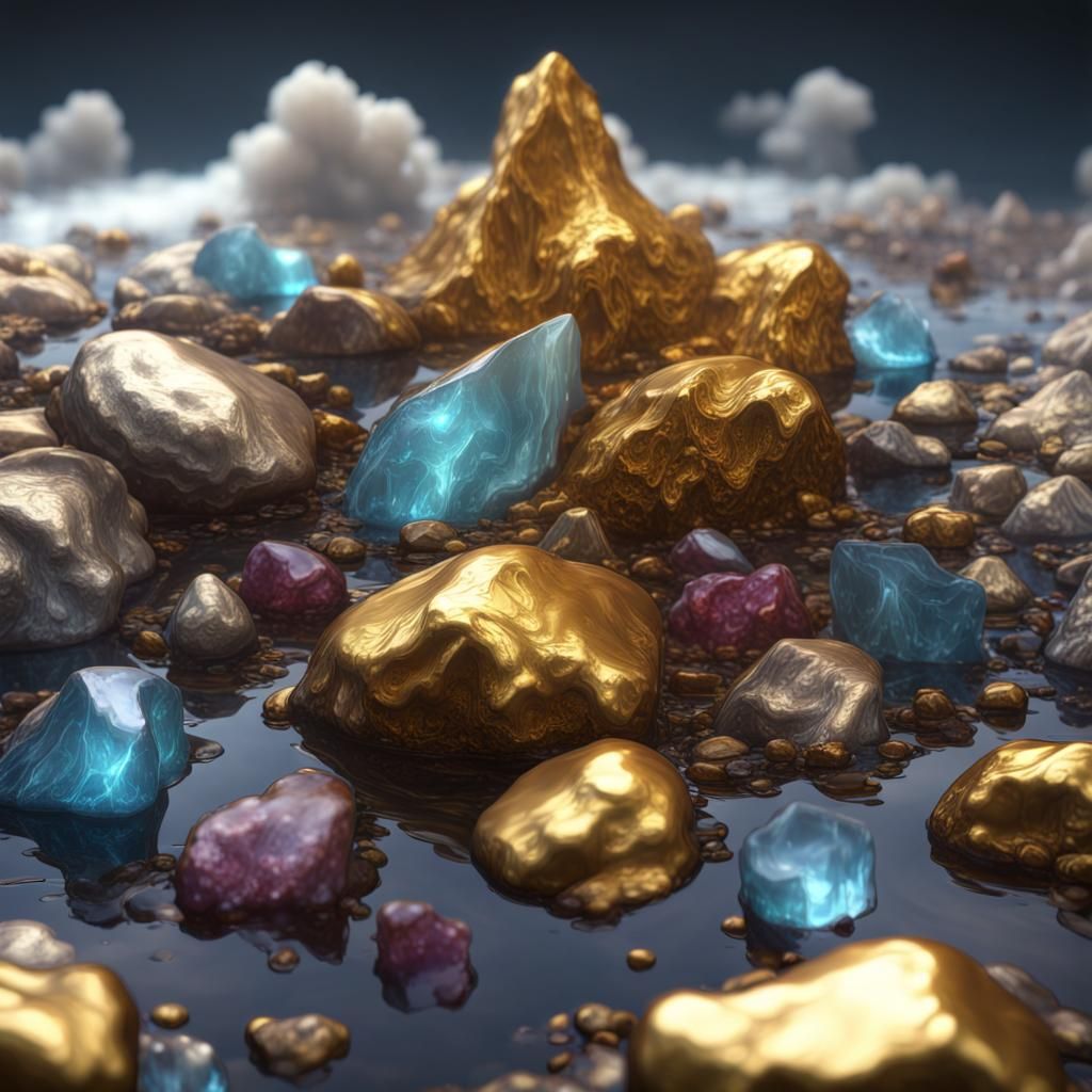 metallic crystalline purified substance elixirs polished stones gems ...