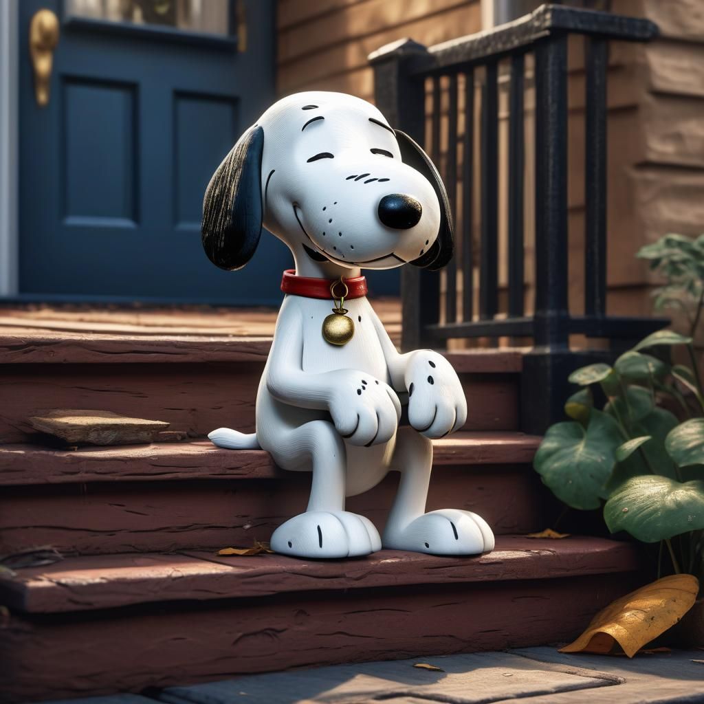 snoopy sitting on a porch stoop - AI Generated Artwork - NightCafe Creator
