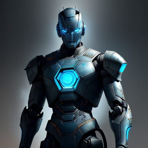 Cyberpunk Hero, Metal Man No. 13, in High-Tech Arm... - AI Art