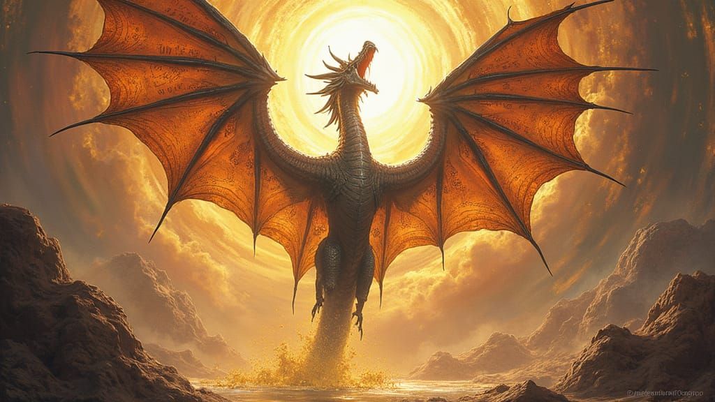 Winged Dragon of Rah - Hyperrealistic Winged Dragon of Ra in...