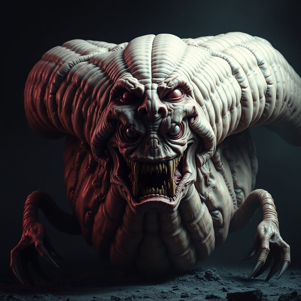 Grotesque Worm Creature with Humanoid Visage and B... - AI Art