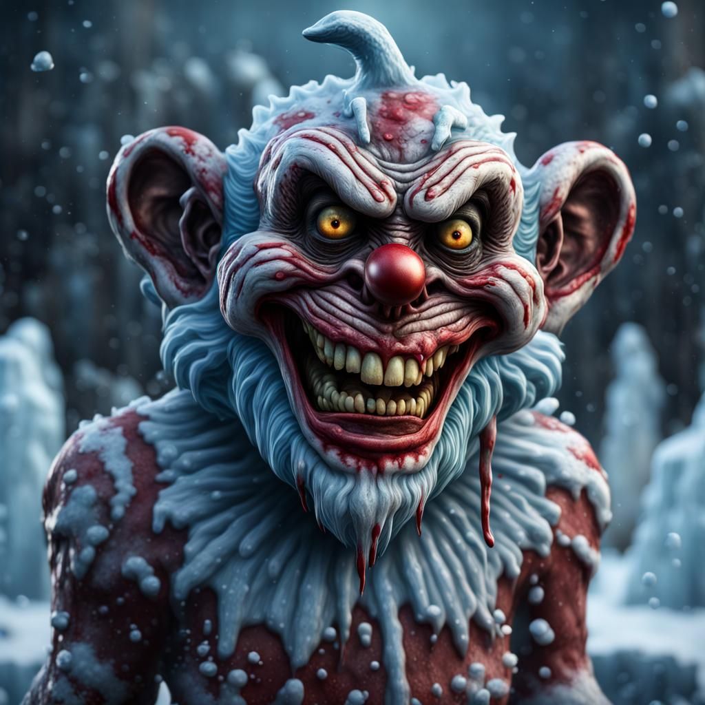 Zombie Monkey Monster Clown Ice Sculpture Grinning Maniacally - AI ...