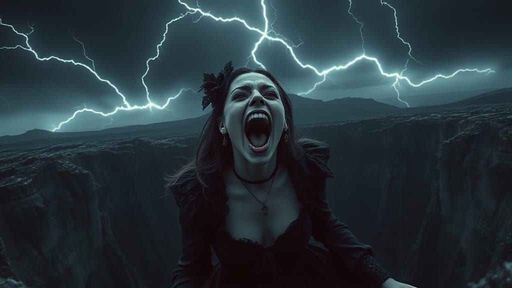 Gothic-woman on the edge of the abyss