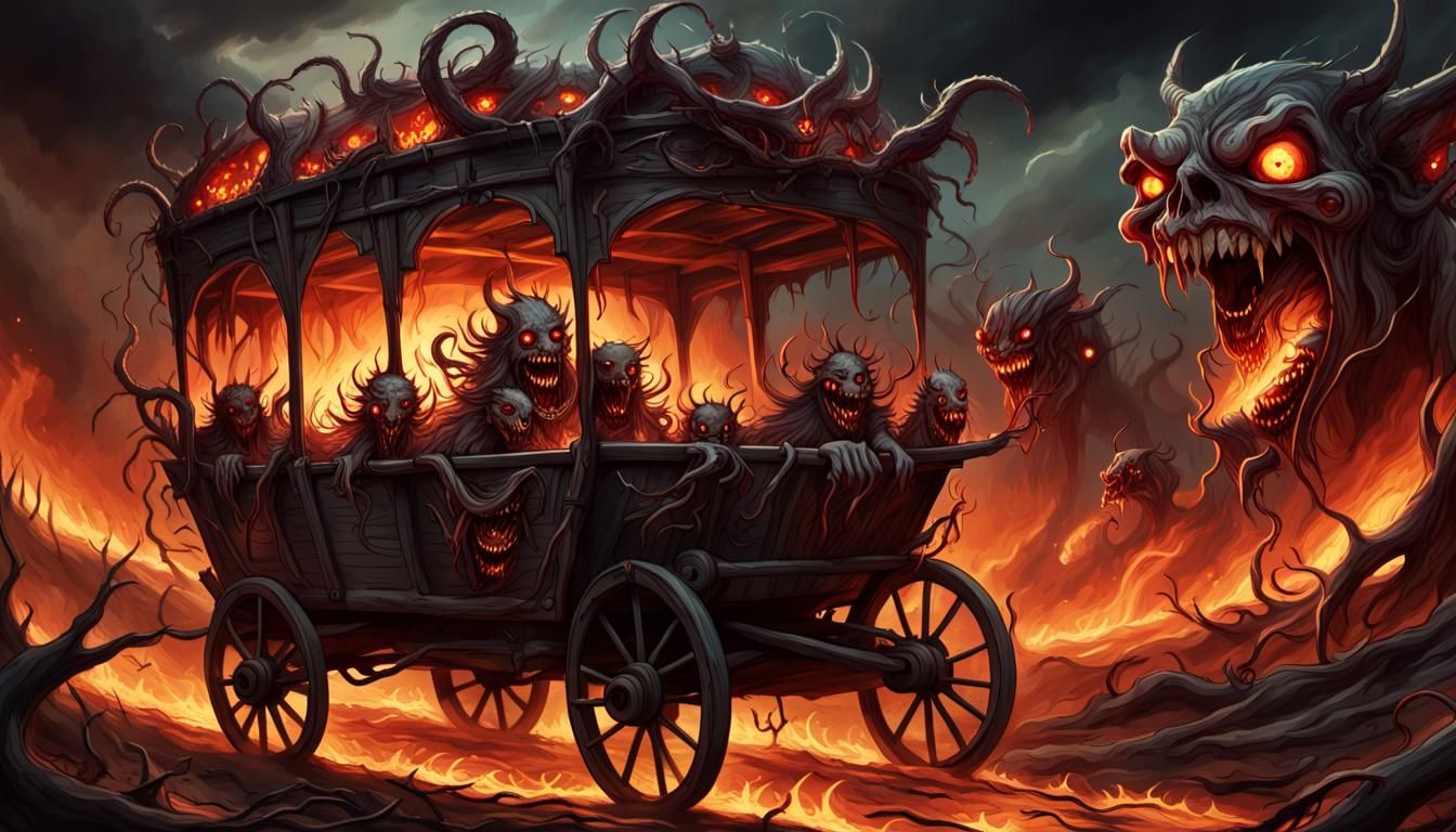 Fiendish Carnival Wagon Rides the Road to Terror - AI Art