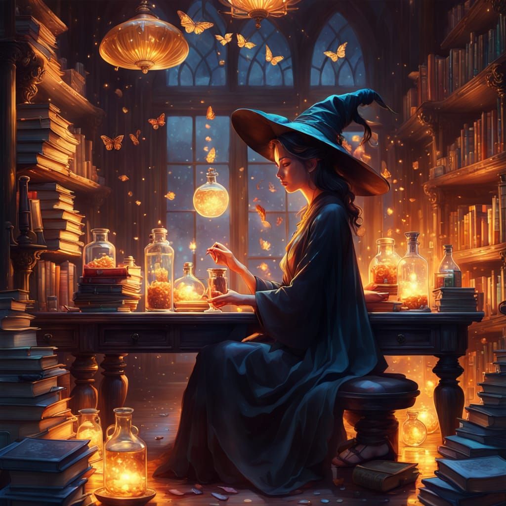 Witching - Surreal Witch's Study in Whimsical Wonder
