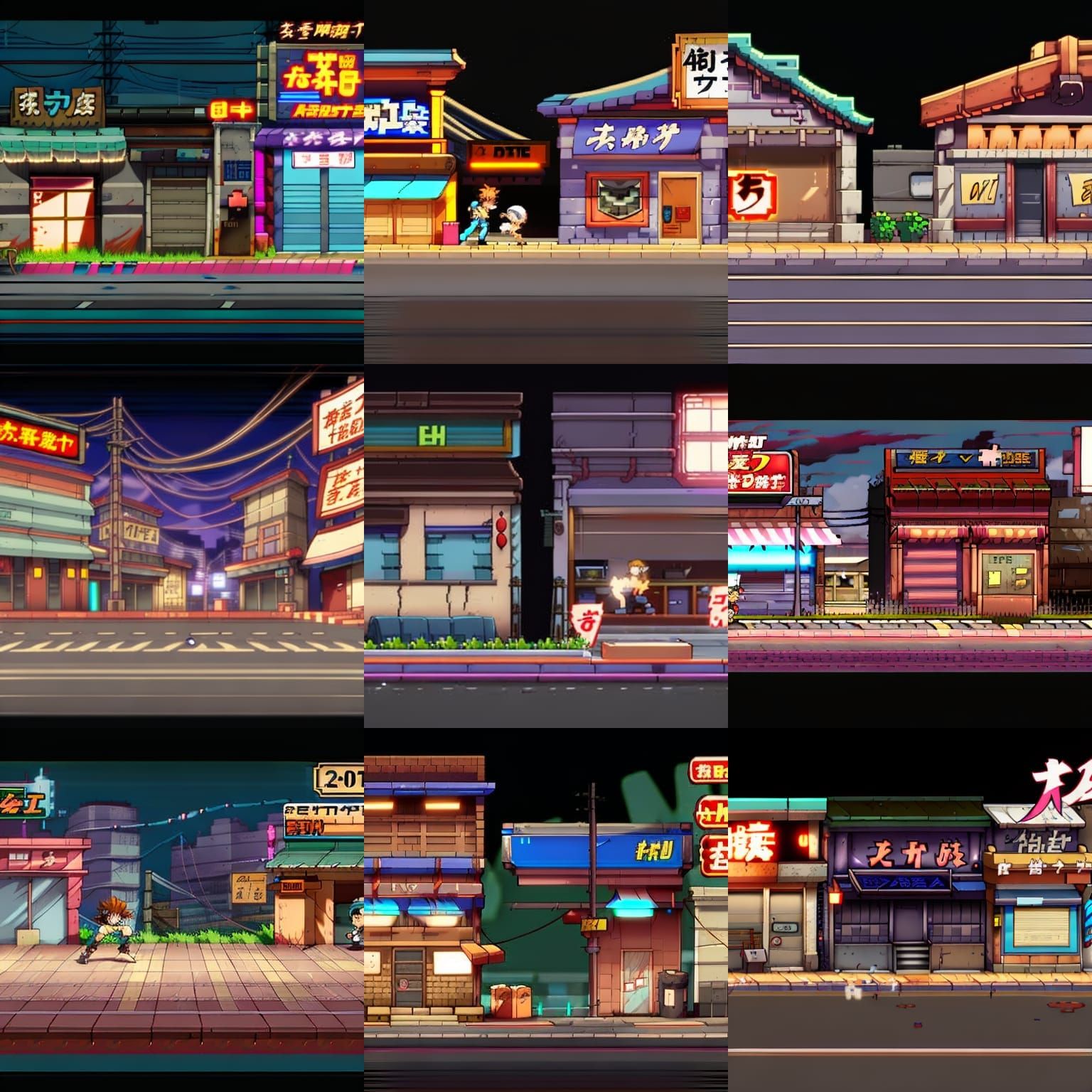 cartoon art, street stage, game setting, beat em up style game art, 2d game art, concept art ...