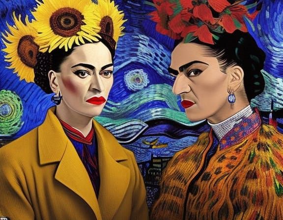Frida Kahlo inspired by Van Gogh Sunflower - AI Generated Artwork - NightCafe Creator