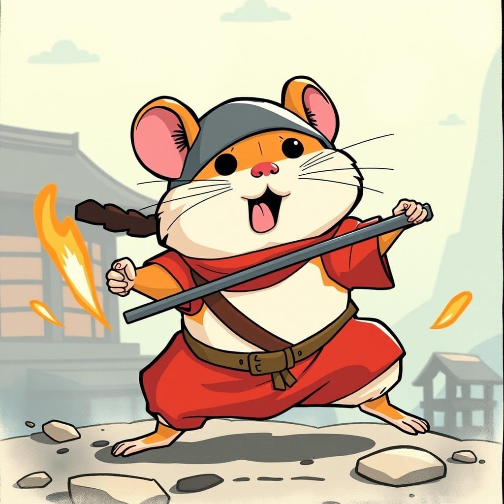 Whimsical Ninja Hamster in Action - AI Art