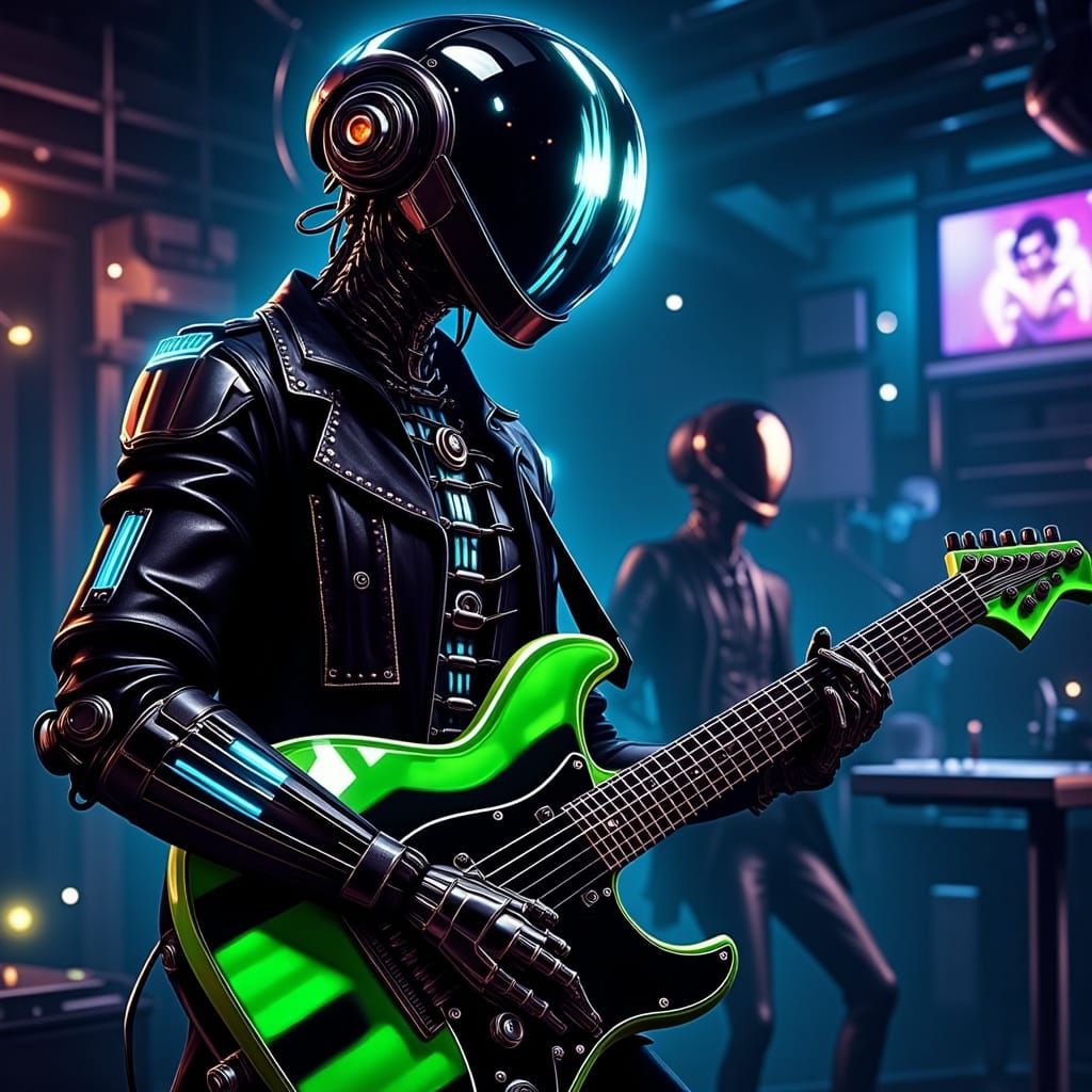 Futuristic Robot Rockstar in Neon-Lit Music Club - AI Art