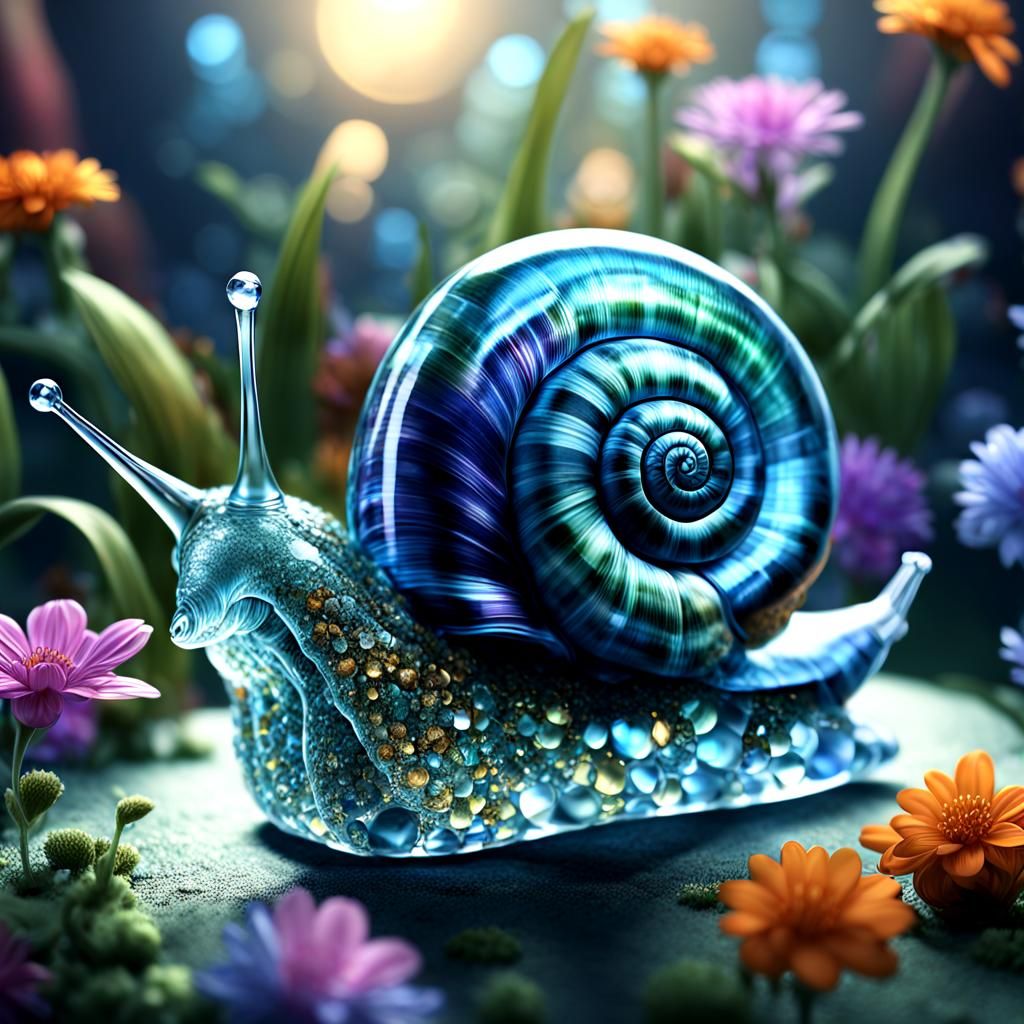 A Glassy Snail in Flowery Garden - AI Generated Artwork - NightCafe Creator