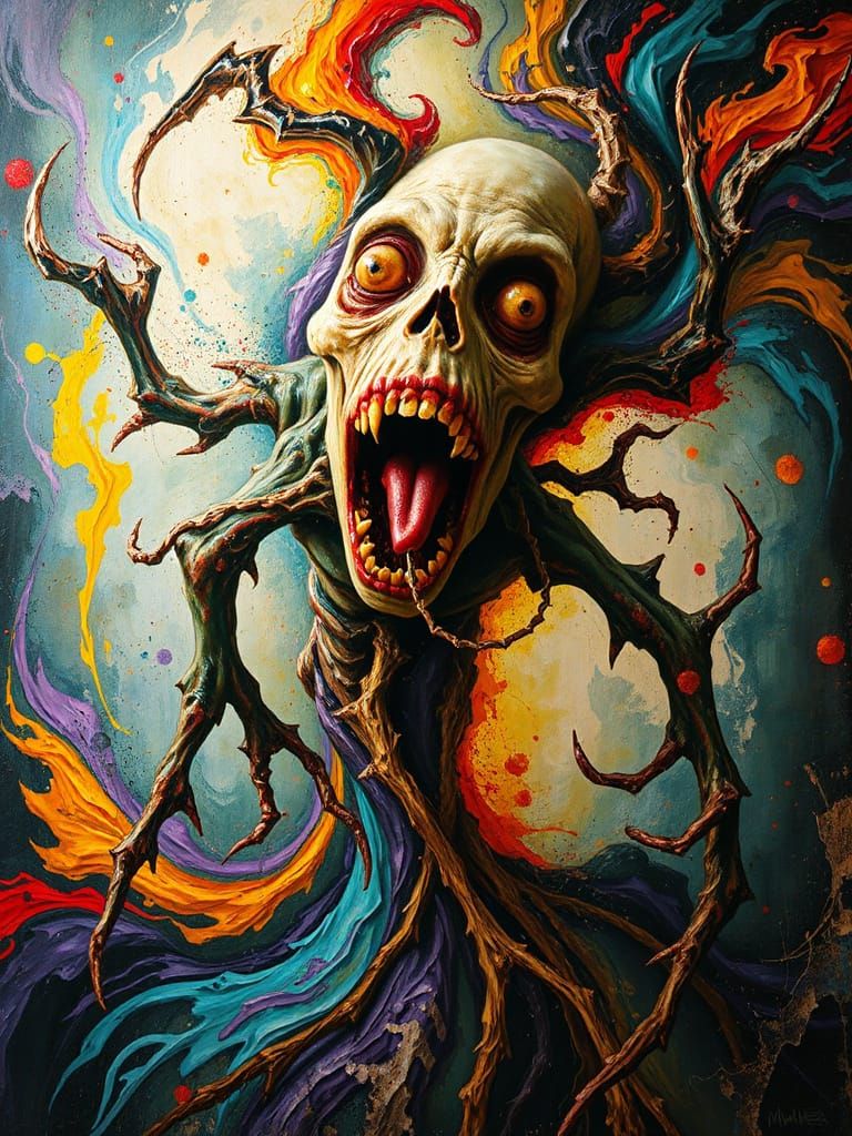 Ethereal Horror Entity Unfolds from Vibrant Vortex - AI Art