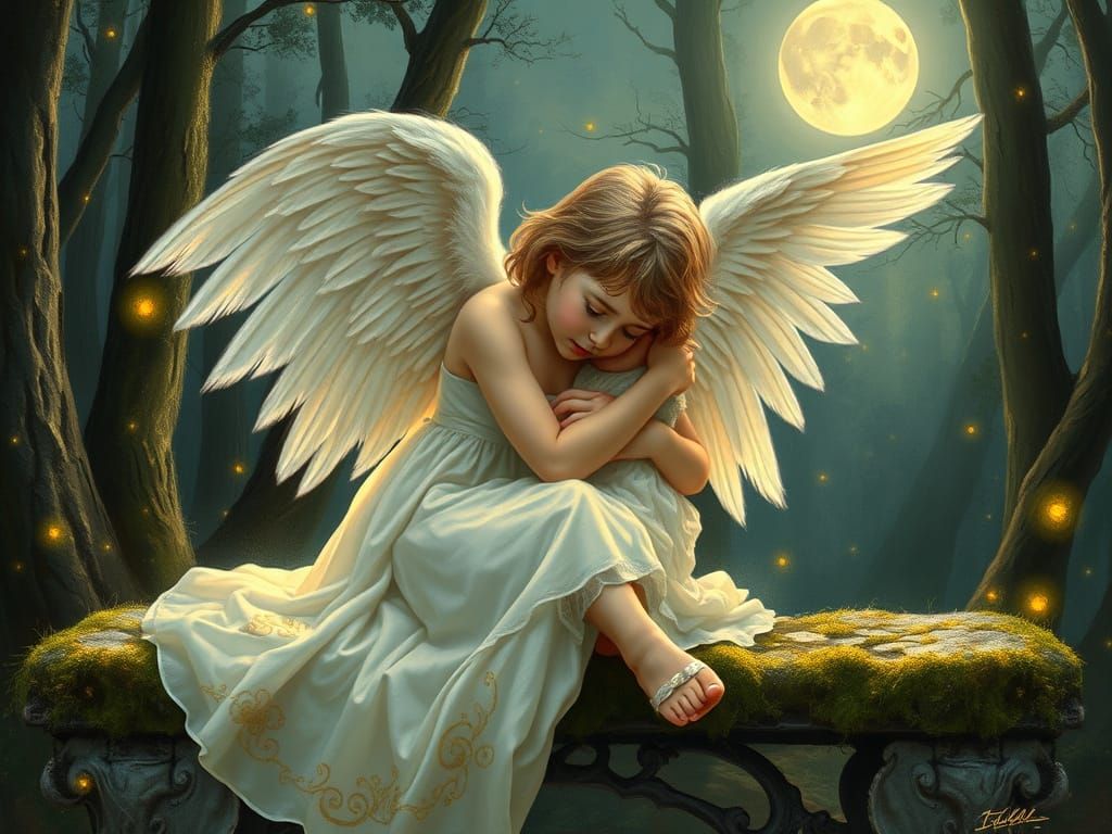 Bright Angel Bringing Comfort - Angel of Comfort in Moonlit ...