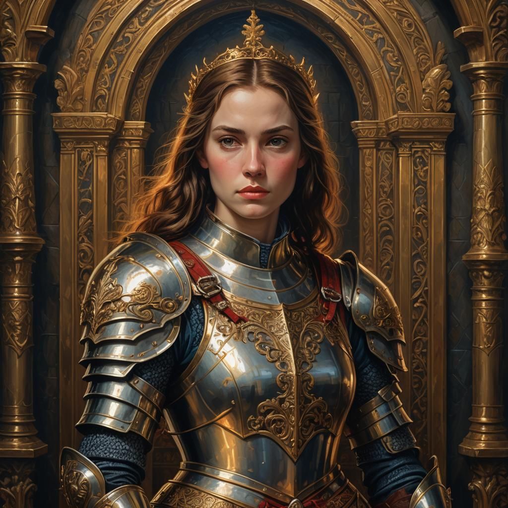 Medieval portrait of a Lady Knight intricately detailed storybook ...