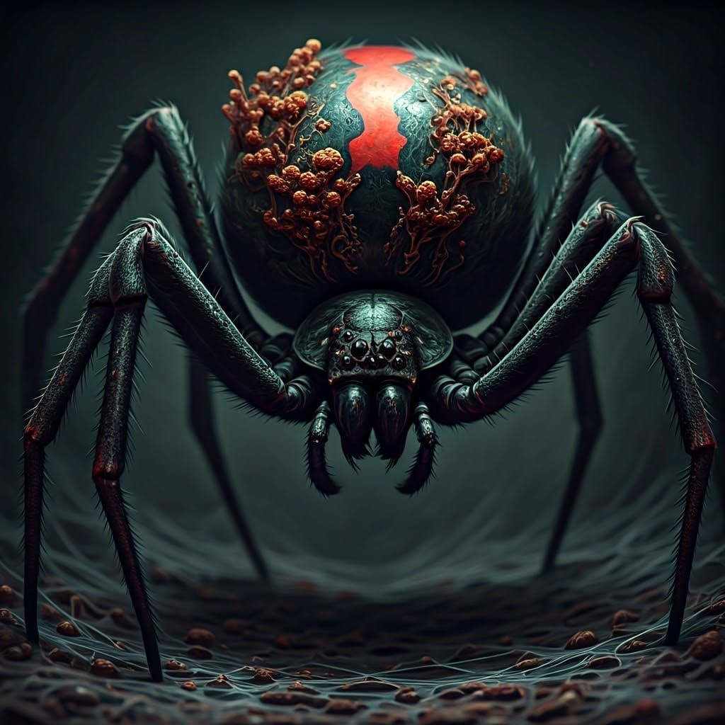 Giant, Grotesque Cordyceps Zombie Spider in a Post... - AI Art